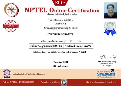 deepika s on linkedin nptel javaprogramming silverbadge elite achievementunlocked