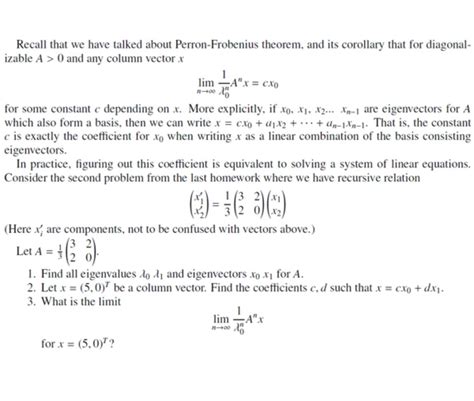Solved Recall That We Have Talked About Perron Frobenius