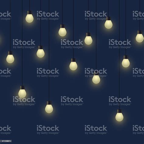 원활한 수평 빛나는 전구 갈 런 드 어두운 배경 바닥글 및 배너 램프 벡터 일러스트 레이 션에 장식적인 빛 갈 랜드 벡터에 대한 스톡 벡터 아트 및 기타 이미지 Istock