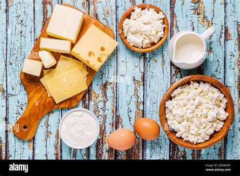 Different Types Of Dairy Products Top View Stock Photo Alamy