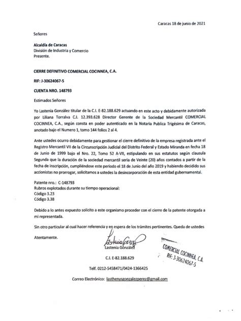 Carta Solicitud De Cierre Pdf