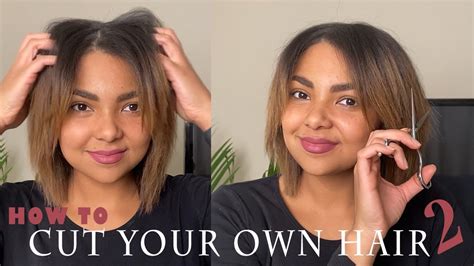 How To Cut Your Own Hair At Home Diy Layered Bob Haircut Curtain Bangs Youtube