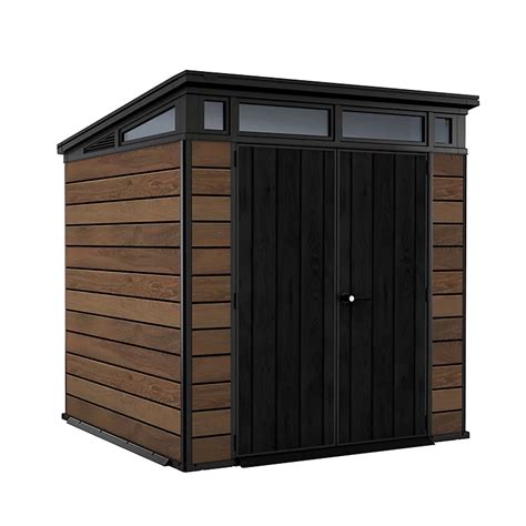Keter Signature Decocoat Pent Walnut 2 Door Shed With Floor And 6 Windows Base Included Tradepoint