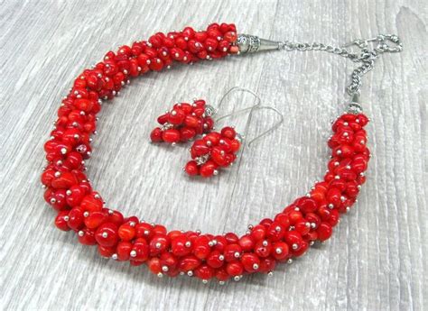 Natural Red Coral Necklace Ukrainian Beaded Necklace Ethnic Etsy