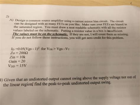 Solved Design A Common Source Amplifier Using A Current Chegg