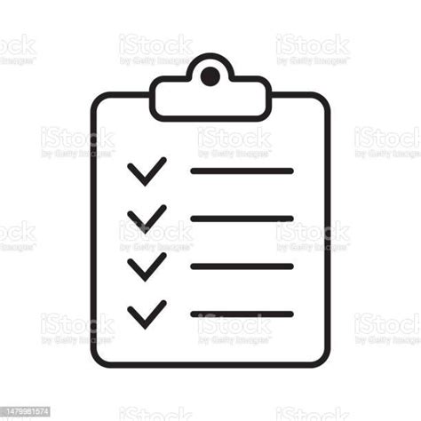 클립보드 및 체크리스트 아이콘입니다 프로젝트 관리 설문지 라인 아이콘입니다 웹 사이트 및 앱 디자인에 대한 목록 벡터 아이콘을 수행합니다 노트에 대한 스톡 벡터 아트 및