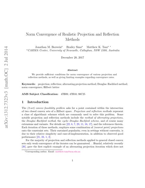 Pdf Norm Convergence Of Realistic Projection And Reflection Methods