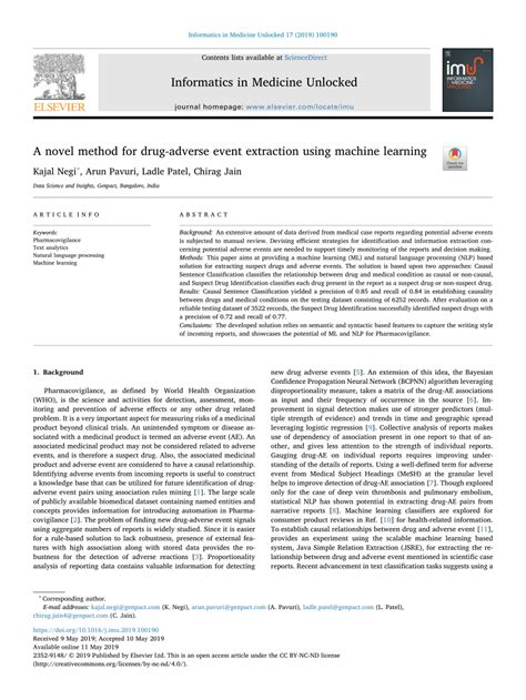 pdf a novel method for drug adverse event extraction using machine
