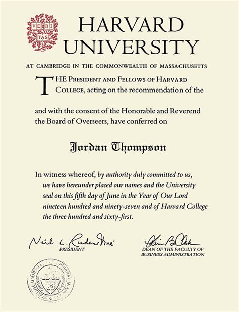 Harvard University Degree Certificate
