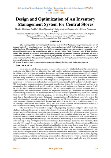 PDF Design And Optimization Of An Inventory Management System For Central Stores