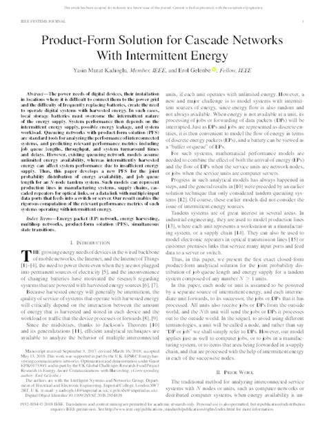 Pdf Product Form Solution For Cascade Networks With Intermittent Energy