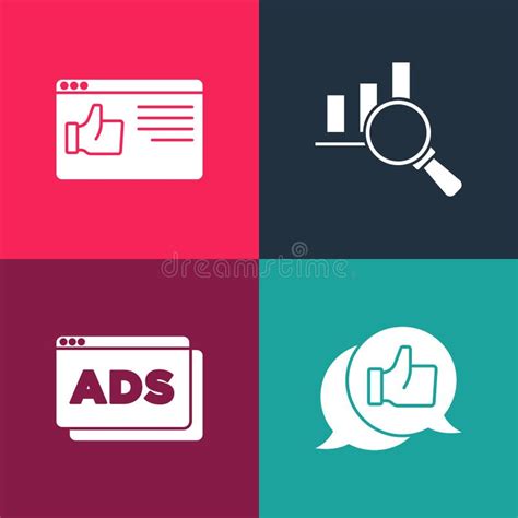 Set Pop Art Customer Product Rating Advertising Magnifying Glass And Analysis And Browser