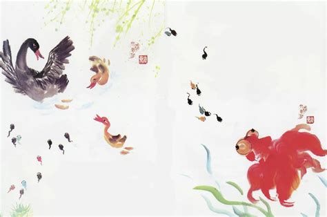 鸭子蝌蚪水墨画 鸭子戏水水墨画 第2页 大山谷图库