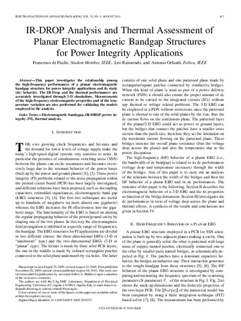 Pdf Ir Drop Analysis And Thermal Assessment Of Planar Electromagnetic Bandgap Structures For