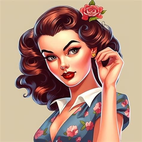 Premium Ai Image Style Retro Pin Up Girl Illustration