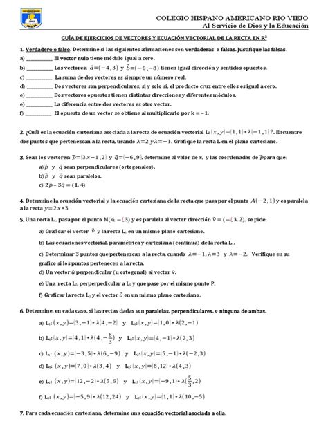 Guía De Ecuación Vectorial En R2 Pdf Vector Euclidiano Línea Geometría