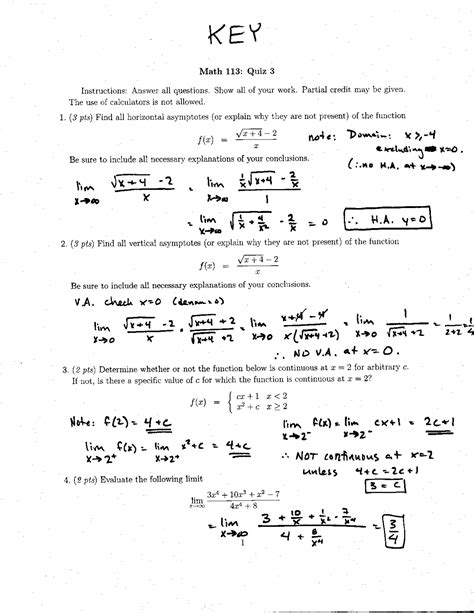 Quiz 3 Key Analytic Geometry And Calculus I Math 113 Docsity