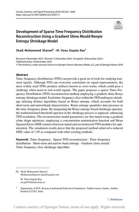 Development Of Sparse Time Frequency Distribution Reconstruction Using
