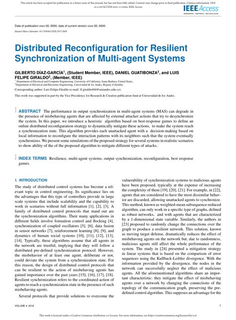 Pdf Distributed Reconfiguration For Resilient Synchronization Of Multi Agent Systems