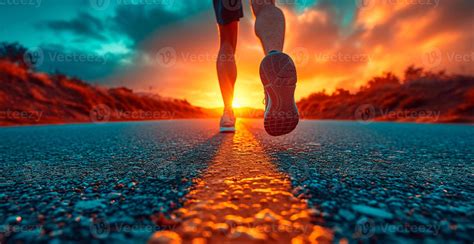 AI Generated Running Girl At Sunset Sports Jogging Healthy Lifestyle