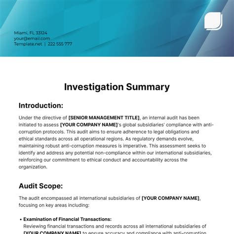Free Investigation Summary Template To Edit Online