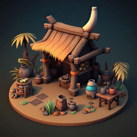 premium photo isometric 3d hut generative ai