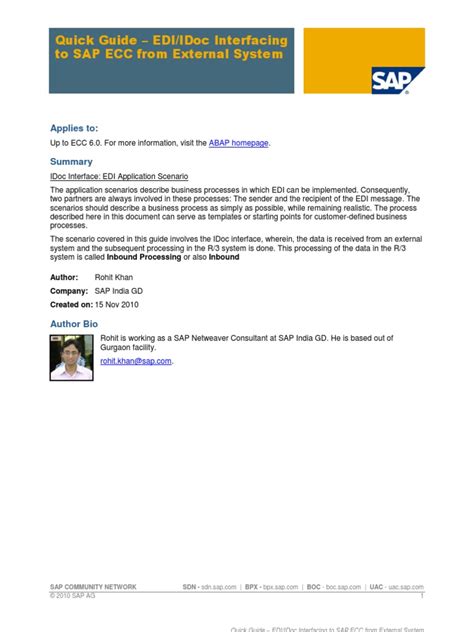 Quick Guide Û Edi Idoc Interfacing To Sap Ecc From External System