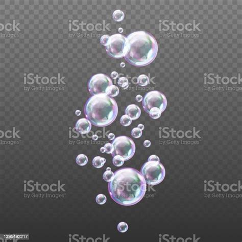 무지개 반사가있는 현실적인 비누 거품 화려한 비누 거품 눈부심이있는 현실적인 비누 거품 투명한 배경에 거품 거품 벡터