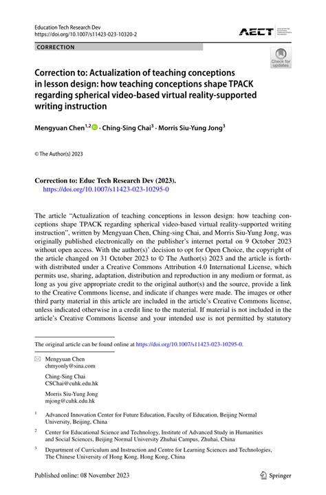 Pdf Correction To Actualization Of Teaching Conceptions In Lesson Design How Teaching