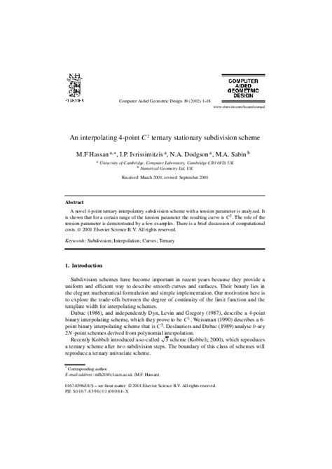 Pdf An Interpolating 4 Point C2 Ternary Stationary Subdivision Scheme