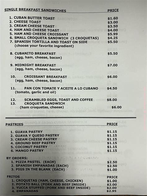 Menu At Tree Of Life Cuban Bakery Palm Bay