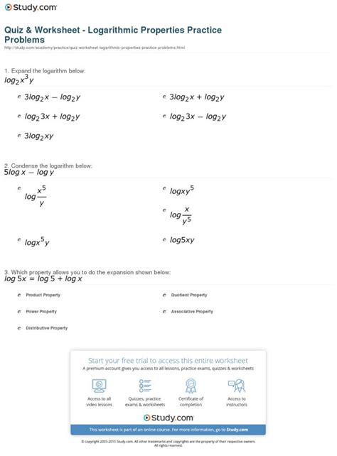 Properties Of Logarithms Worksheet — Db