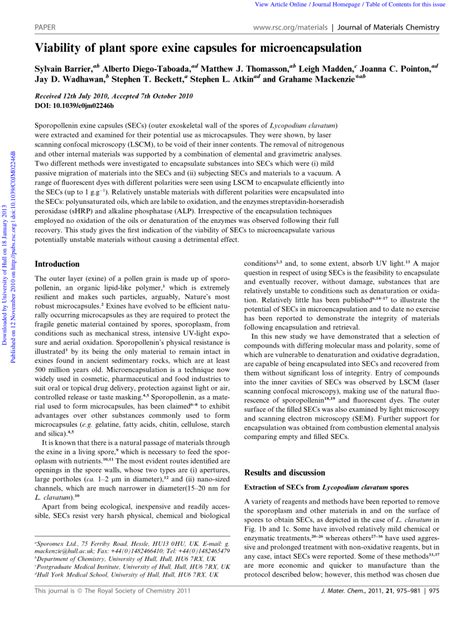 Pdf Viability Of Plant Spore Exine Capsules For Microencapsulation