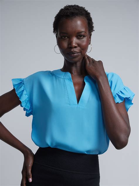 Split Neck Ruffle Sleeve Blouse New York And Company