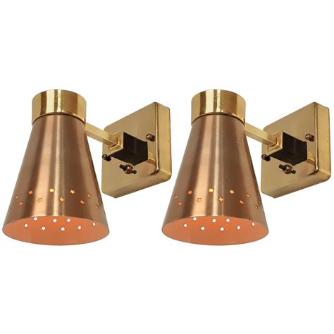 1950s Copper Anodized Pierced Aluminium Wall Sconces Usa For Sale At