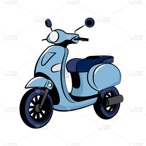 小型摩托车蓝色车轮背景分离迅速复古风格交通方式自行车绘画插图骑自行车