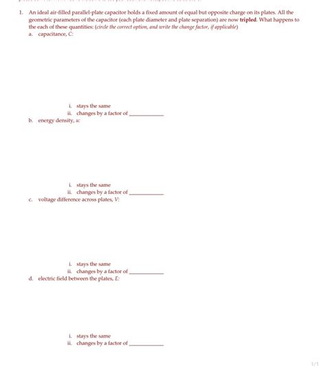 Solved An Ideal Air Filled Parallel Plate Capacitor Holds A