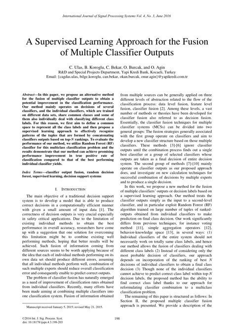 Pdf A Supervised Learning Approach For The Fusion Of Multiple Classifier Outputs