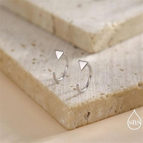 Extra Tiny Triangle Huggie Hoop Earrings In Sterling Silver By Silver