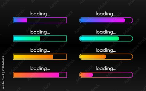 loading bar set on dark backdrop progress visualization color gradient lines loading status