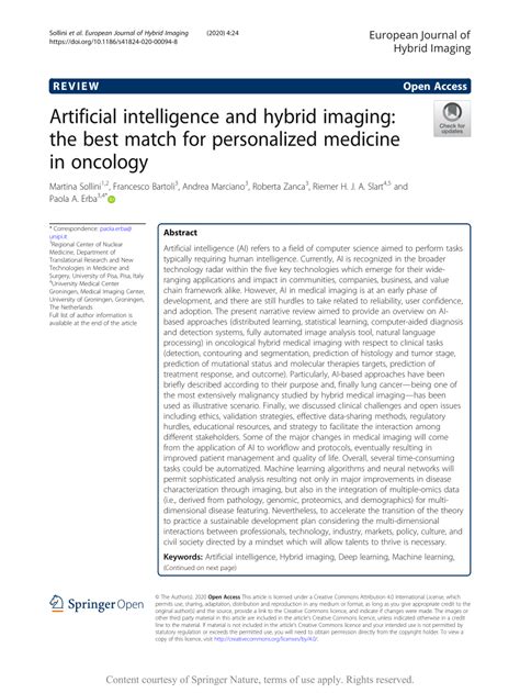 PDF Artificial Intelligence And Hybrid Imaging The Best Match For Personalized Medicine In