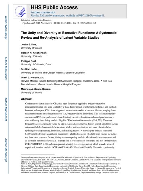 Cfa The Unity And Diversity Of Executive Functions A Systematic Review And Re Analysis Of