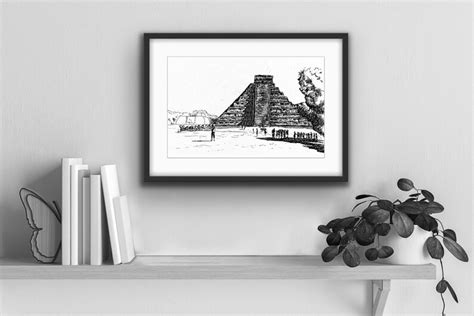 Chichen Itza Ink Drawing Architecture Art Art Prints Wall Art Ancient History Etsy