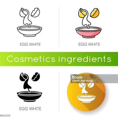 달걀 흰자 아이콘 알부민으로 갈라진 쉘 단백질 공급원 천연 보습제 유기 성분으로 피부과 치료 리니어 블랙 및 Rgb 색상 스타일 격리된 벡터 그림 각질제거에 대한 스톡 벡터