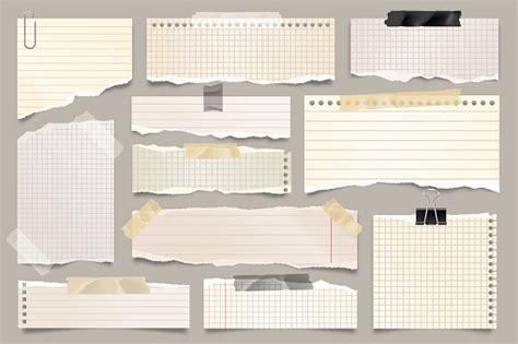 컬러 찢어진 안감 종이 스트립 컬렉션 찢어진 가장자리와 접착제 테이프로 사실적인 종이 스크랩 스티커 노트 노트북 페이지의 조각