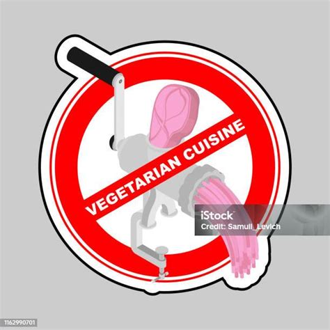 채식 요리 고기 분쇄기를 중지합니다 채식 기호입니다 금지 마칭 기계 해시 벡터 고기 헬기 빨간색 금지 도로 표지판 가정 생활에 대한 스톡 벡터 아트 및 기타 이미지 Istock
