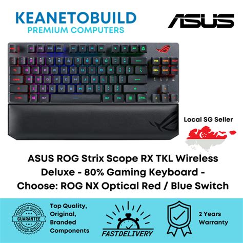 ASUS ROG Strix Scope RX TKL Wireless Deluxe 80 Gaming Keyboard ROG NX Optical Red Blue