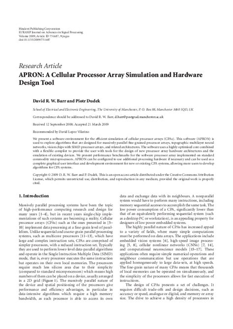 Pdf Apron A Cellular Processor Array Simulation And Hardware Design Tool