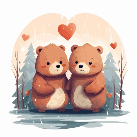 Premium Vector Cute Bears Couple Hugging Vector Illustration