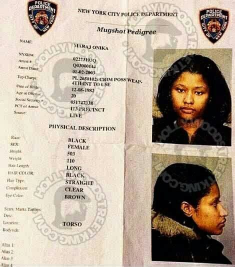 Nicki Minaj Mugshot For Theft Before The Fame Mug Shots Black Hair Types Long Hair Color